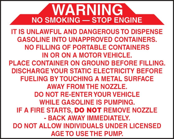 WARNING NO SMOKING - STOP ENGINE- 5"w x 4"h Decal — UnitedSign