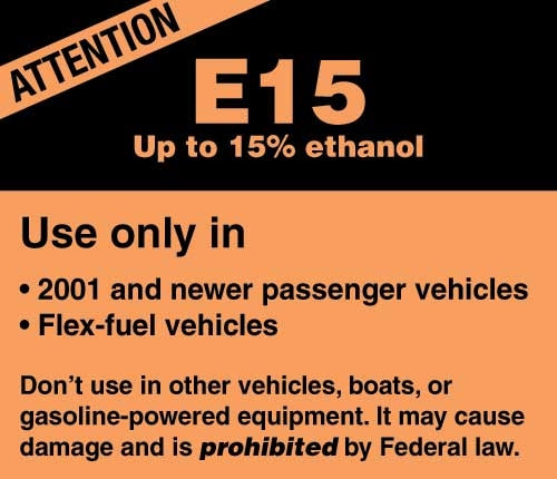 Decal- "E15 Up to 15% Ethanol" — UnitedSign