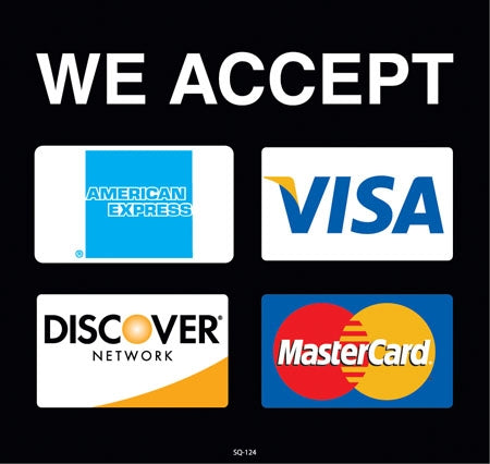 We Accept Credit Card Logo Mastercard, VISA, American Express,